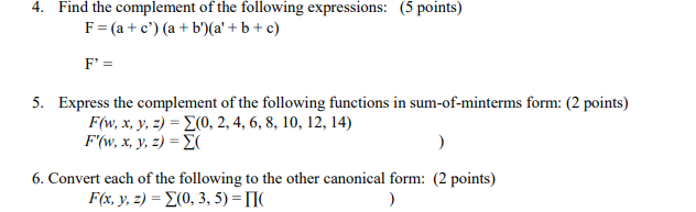 Solved 4. Find the complement of the following expressions: | Chegg.com