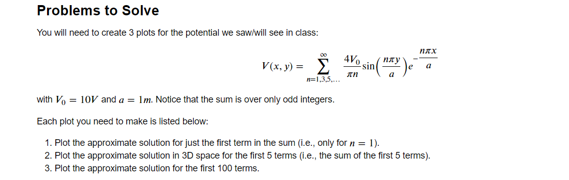 Solved Problems to Solve You will need to create 3 plots for | Chegg.com