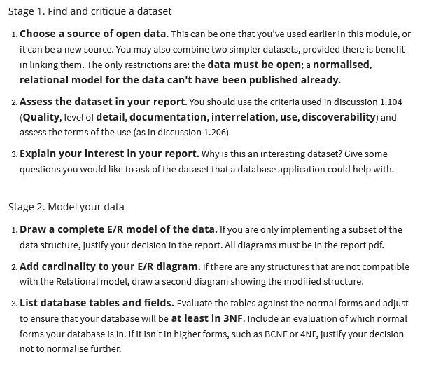 Stage 1. Find and critique a dataset 1. Choose a | Chegg.com
