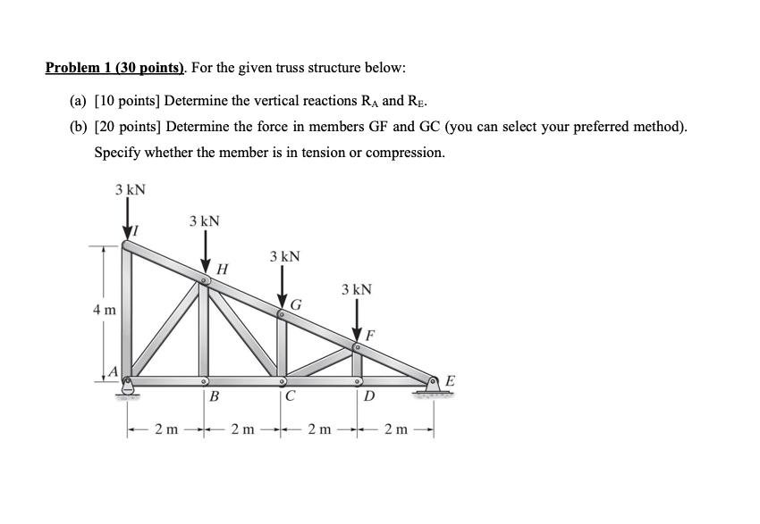 Solved Problem 1 30 Points For The Given Truss Structure Chegg