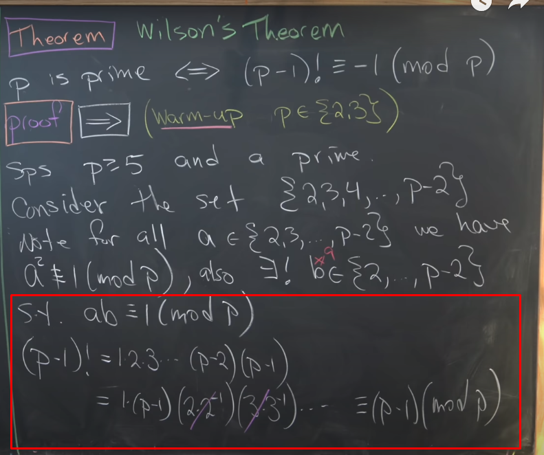 Solved Theorem Wilson's Theorem p is prime (P-1)! = -1 | Chegg.com
