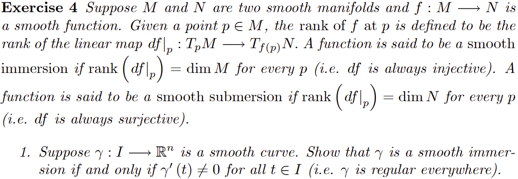 Solved Exercise 4 Suppose M and N are two smooth manifolds | Chegg.com
