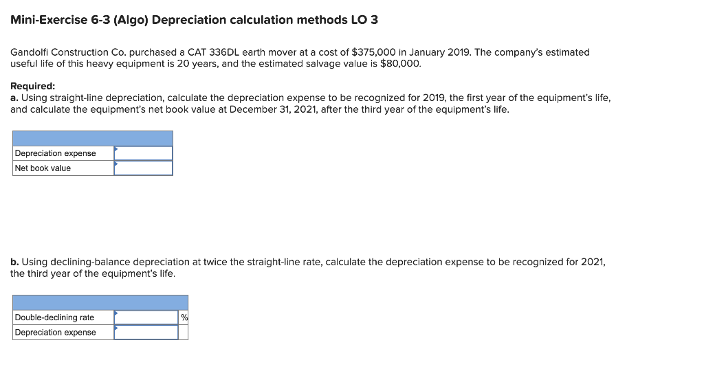 Solved Mini-Exercise 6-3 (Algo) Depreciation calculation | Chegg.com