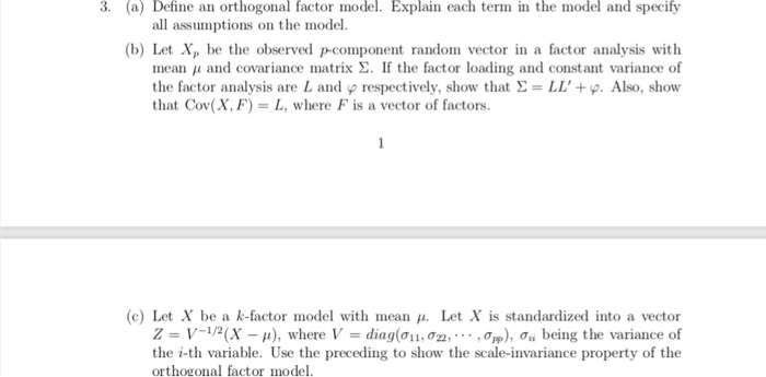 3. (a) Define an orthogonal factor model. Explain | Chegg.com