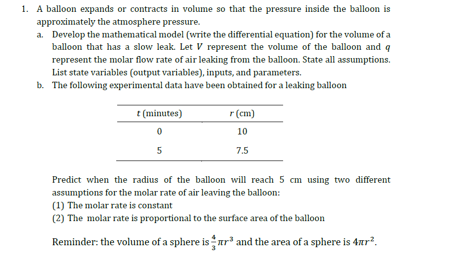Solved 1. A balloon expands or contracts in volume so that | Chegg.com