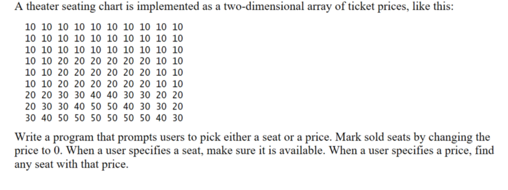 Solved A theater seating chart is implemented as a | Chegg.com