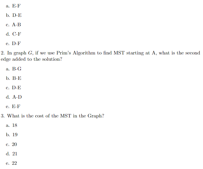 Solved [15 points] Considering the following graph G : 1. In | Chegg.com