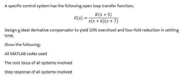 Solved A specific control system has the following open loop | Chegg.com