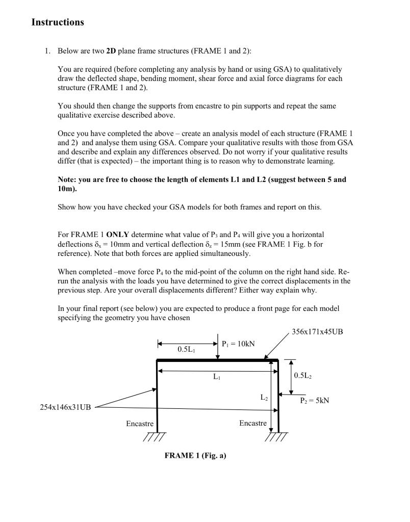Solved Instructions 1. Below are two 2D plane frame | Chegg.com