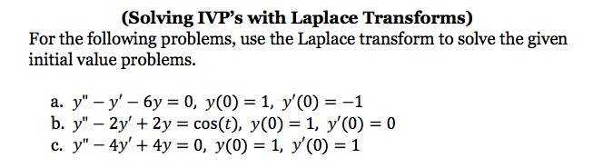 Solved (Solving IVP's with Laplace Transforms) For the | Chegg.com