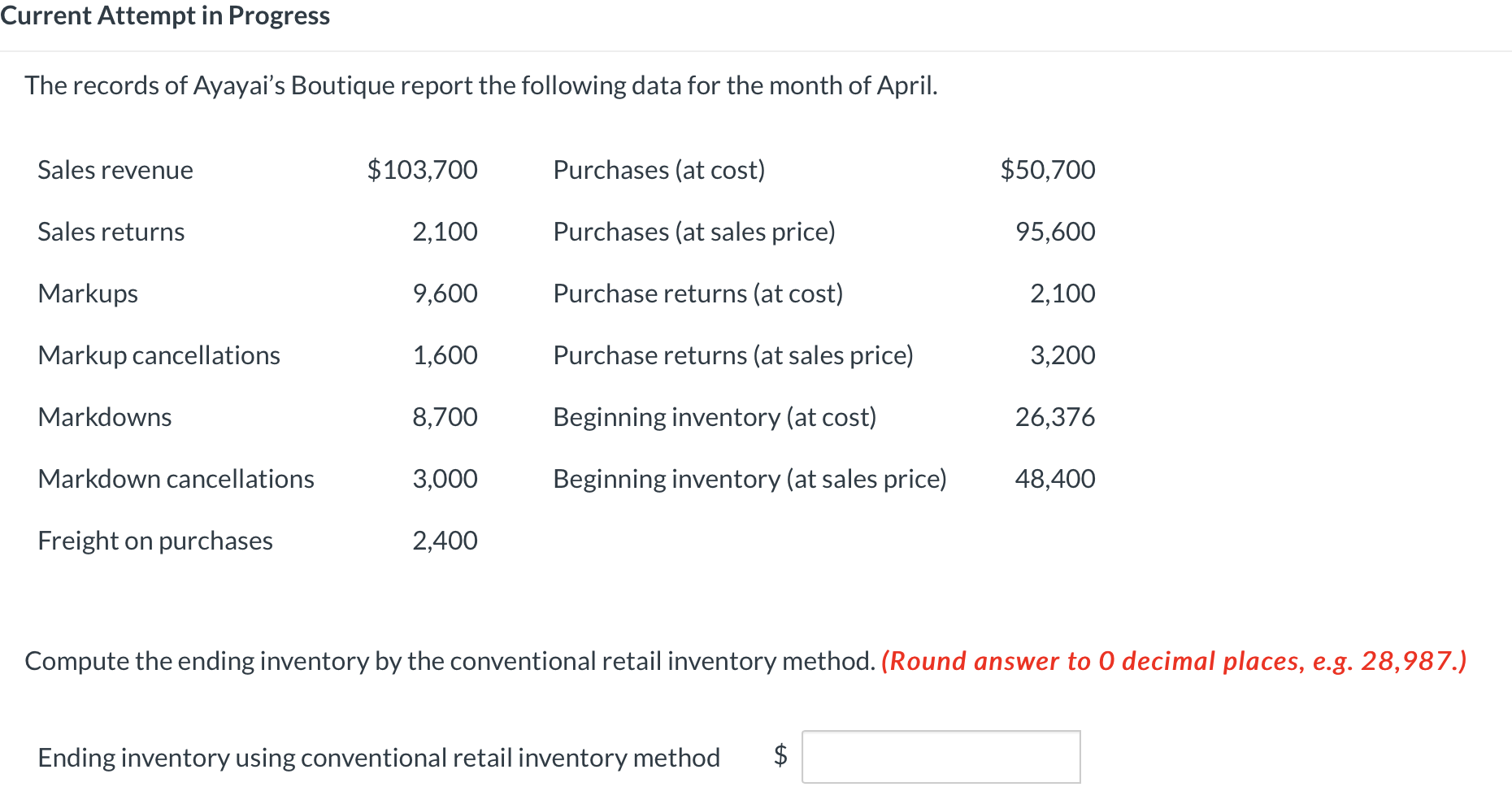Solved Current Attempt in Progress The records of Ayayai's | Chegg.com