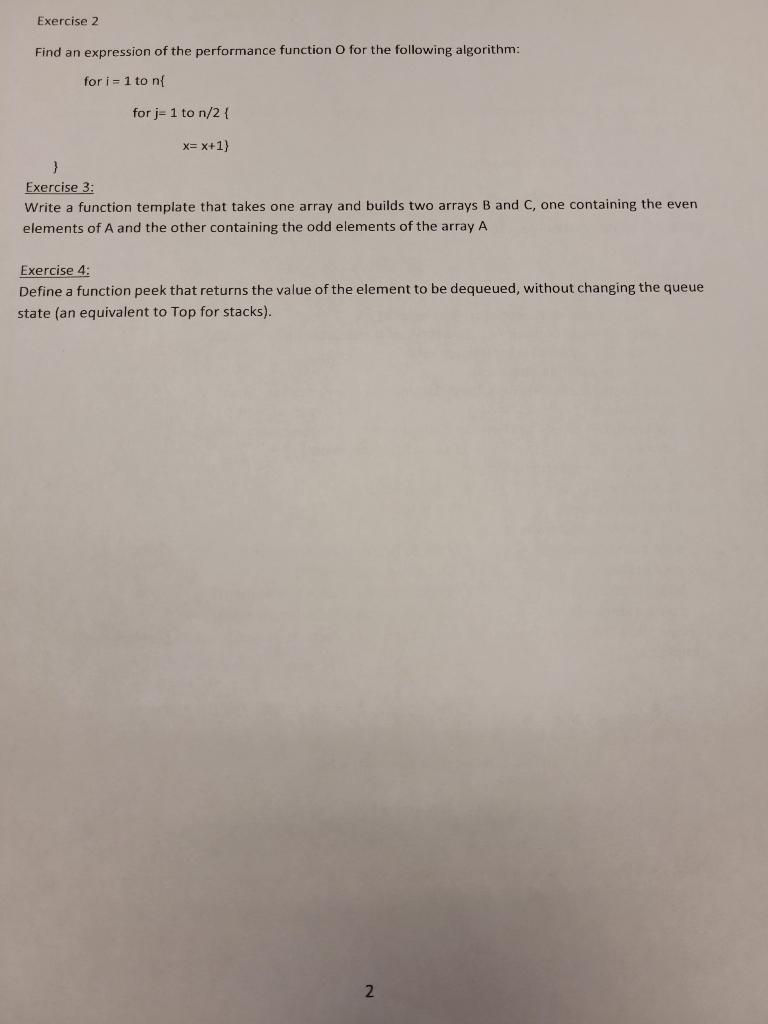 Solved Exercise 2 Find an expression of the performance | Chegg.com