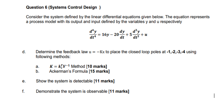 Question 6 (Systems Control Design ) Consider the | Chegg.com