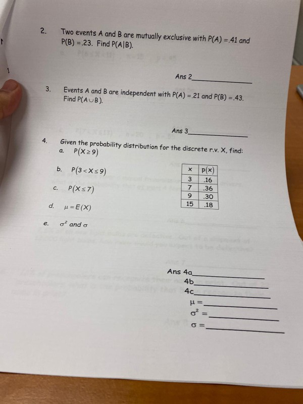 Solved 2. Two events A and B are mutually exclusive with | Chegg.com