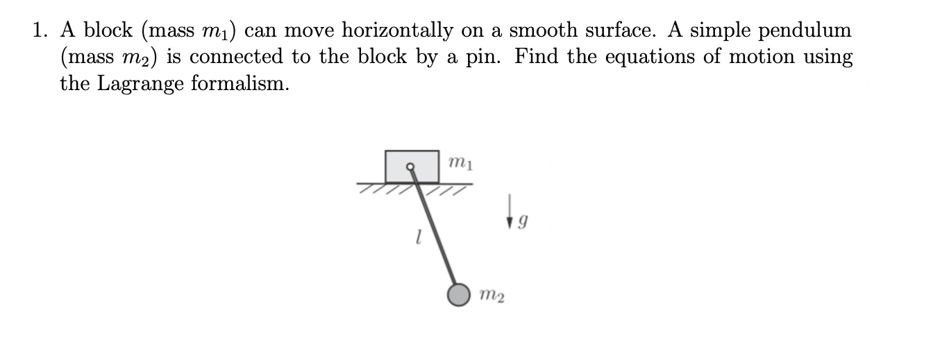 Solved 1. A block (mass m1 ) can move horizontally on a | Chegg.com