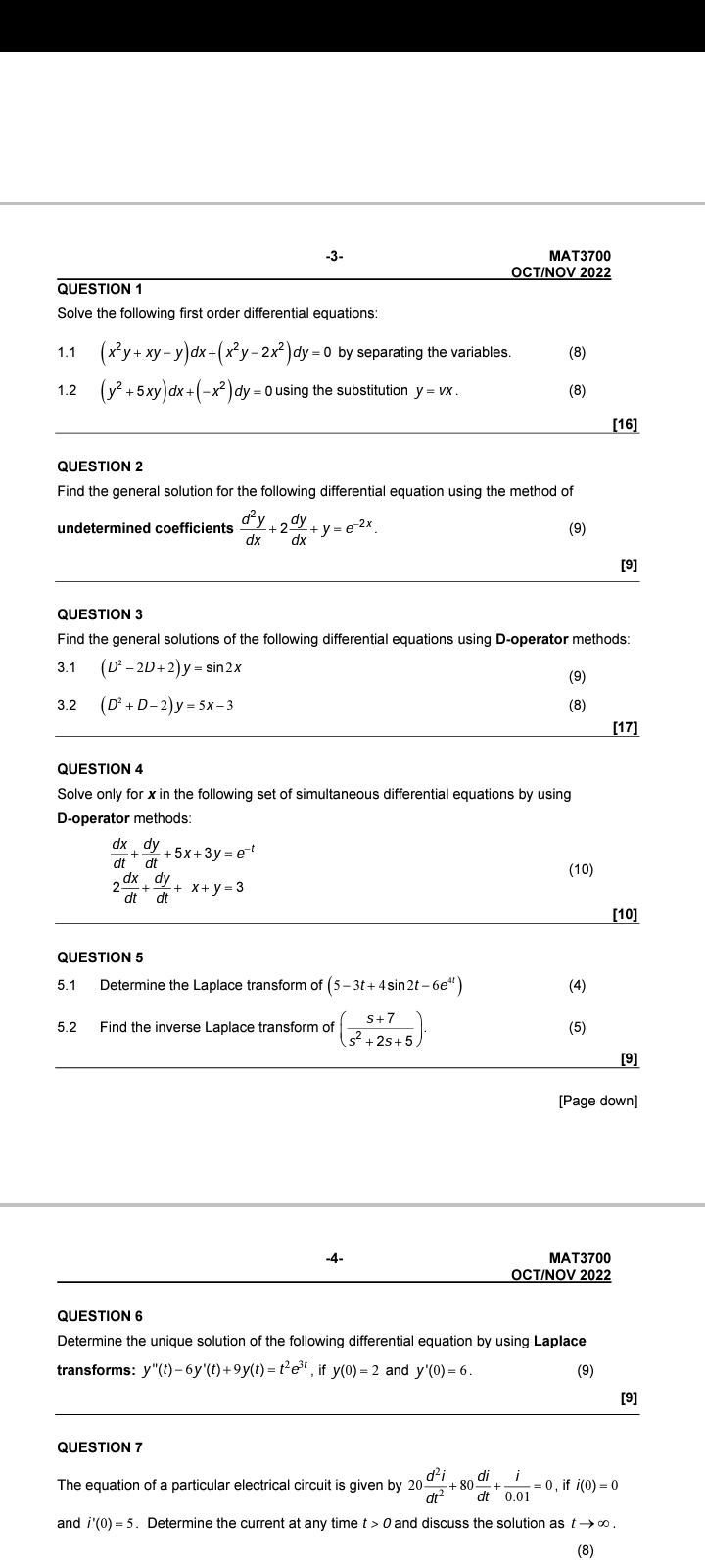 Solved Solve the following first order differential | Chegg.com