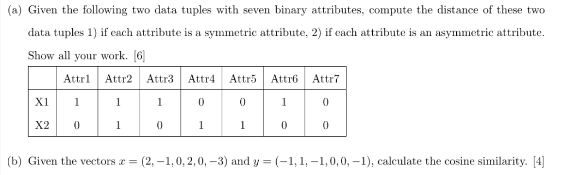 Solved (a) Given the following two data tuples with seven | Chegg.com