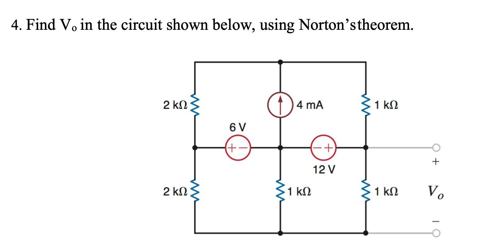 Solved 4. Find Vo in the circuit shown below, using | Chegg.com