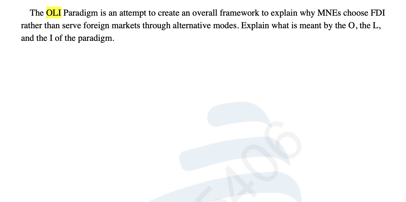 Solved The OLI Paradigm is an attempt to create an overall | Chegg.com