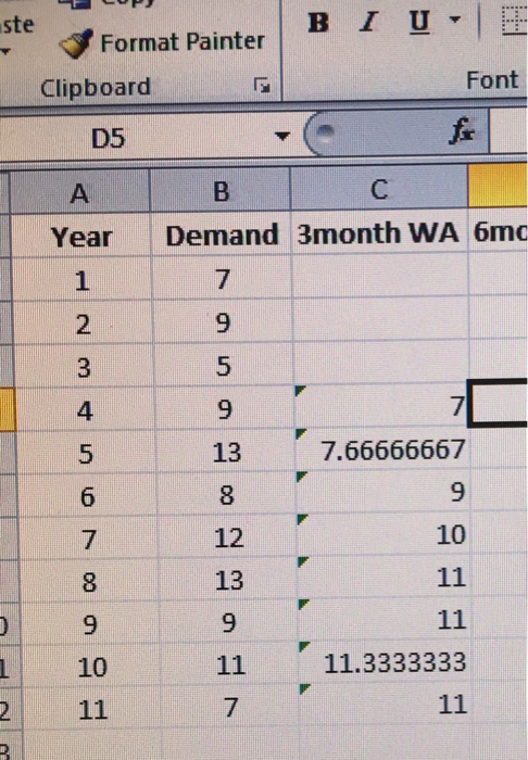 Solved ste Format Painter IU Font Clipboard D5 Year Demand | Chegg.com