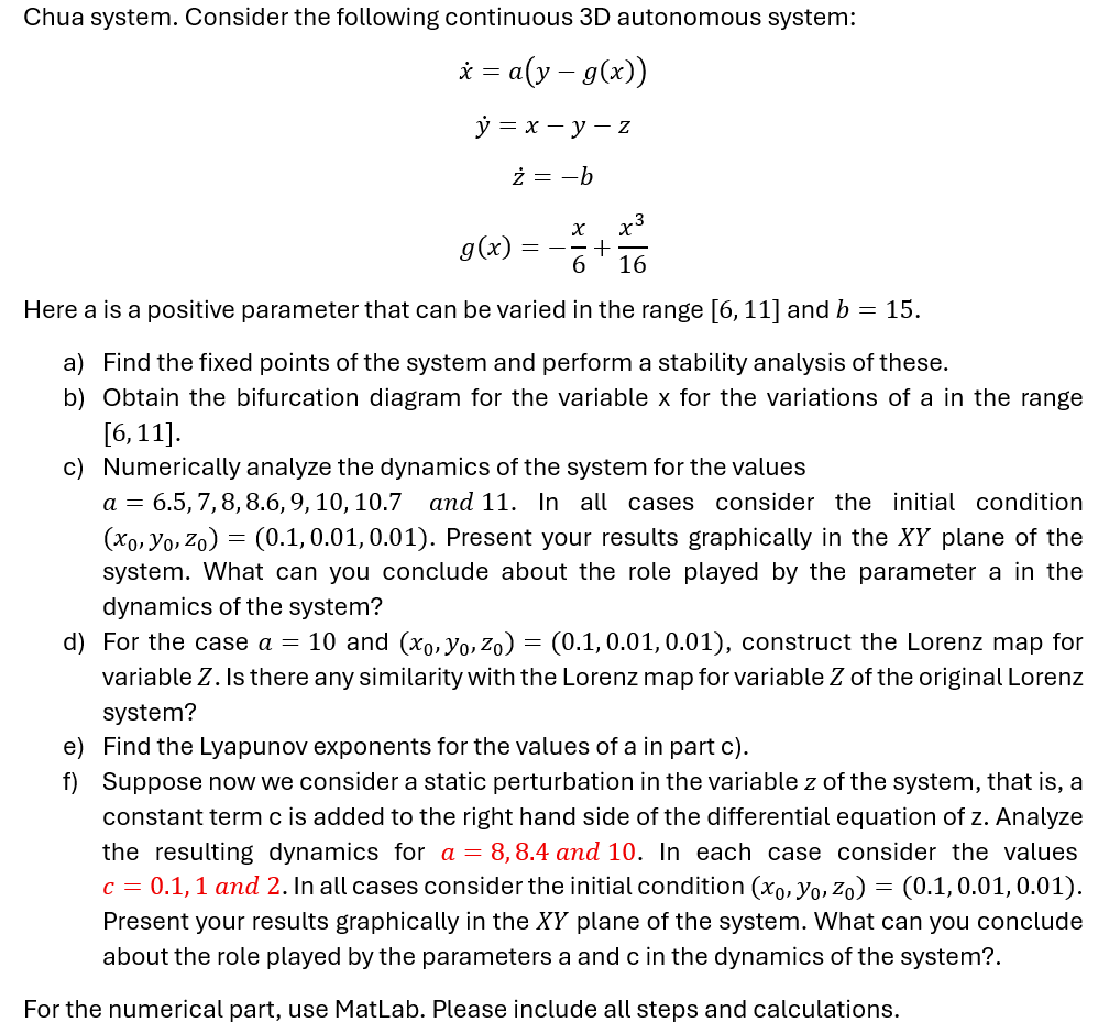 Chua system. Consider the following continuous 3D | Chegg.com