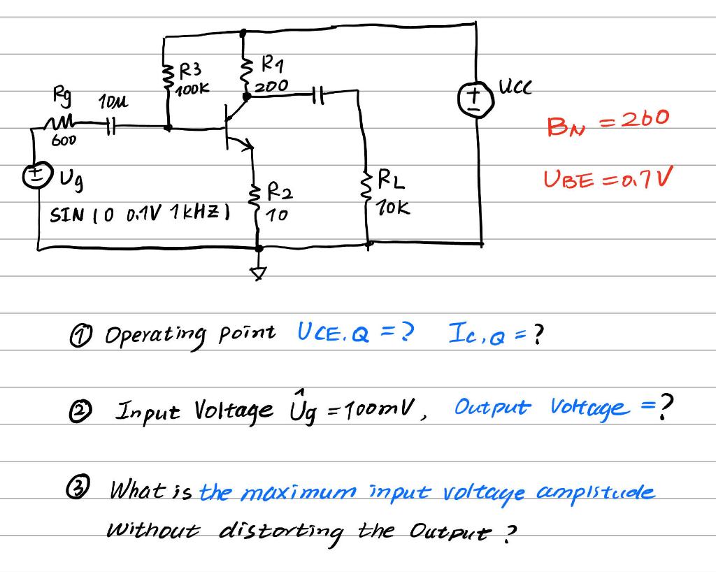 (1) Operating point UCE,Q= ? IC,Q= ? (2) Input | Chegg.com