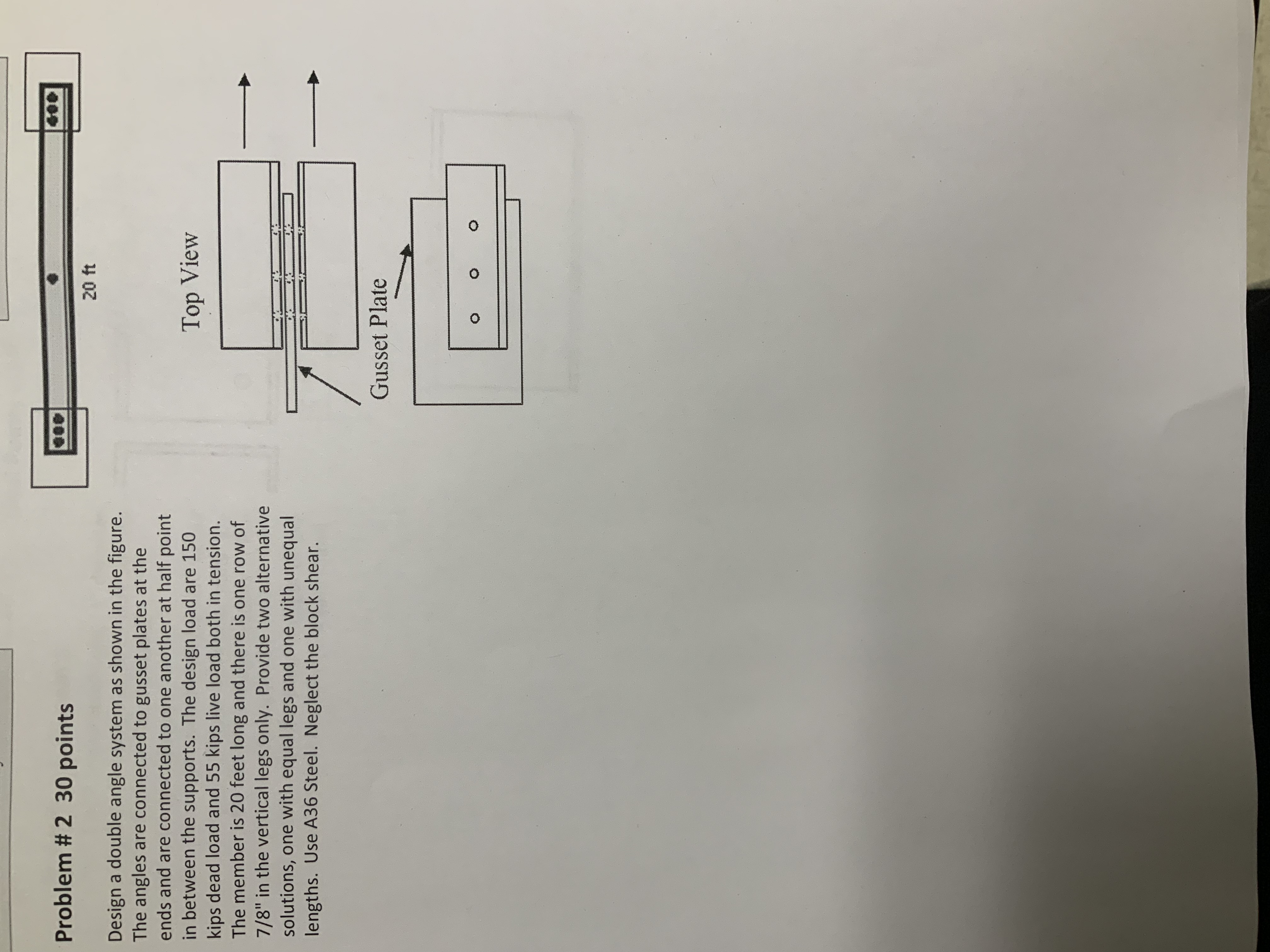 Solved Problem #2 30 points 20 ft Top View Design a double | Chegg.com