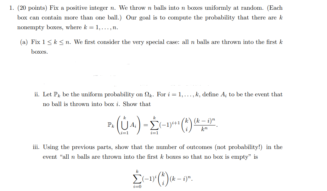 Solved 1. (20 points) Fix a positive integer n. We throw n | Chegg.com