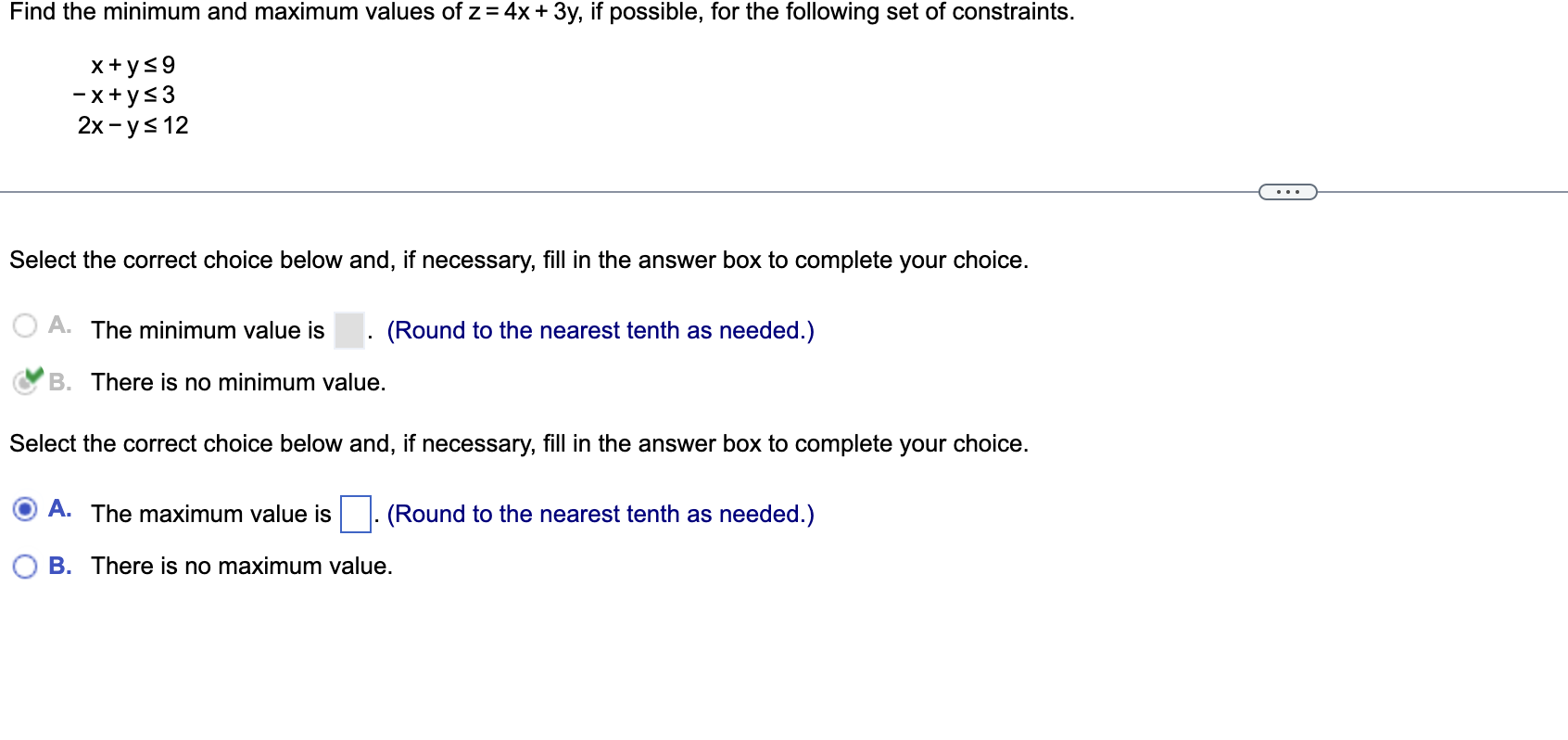 Solved Find the minimum and maximum values of z = 4x + 3y, | Chegg.com