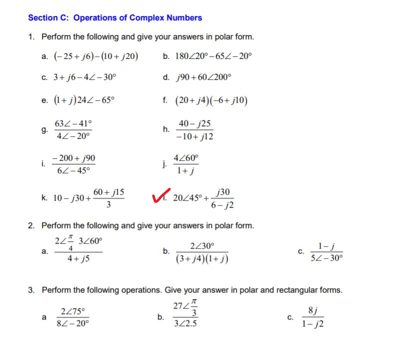 Solved Section C: Operations of Complex Numbers 1. Perform | Chegg.com