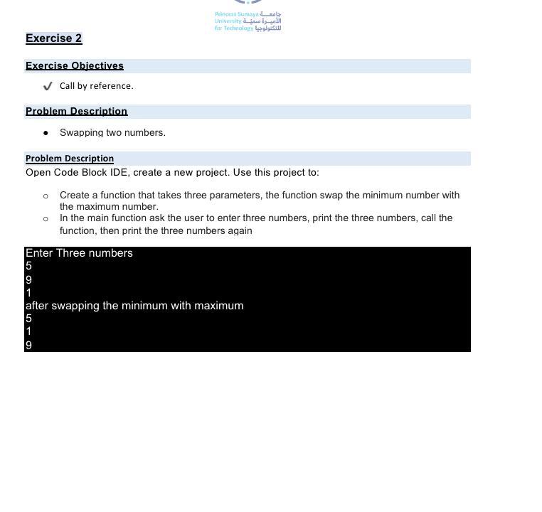 Solved Exercise 2 Exercise Objectives Call by reference. | Chegg.com