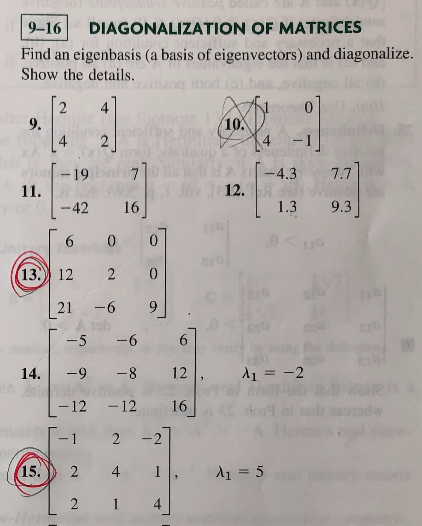 Solved 9-16 DIAGONALIZATION OF MATRICES Find an eigenbasis | Chegg.com