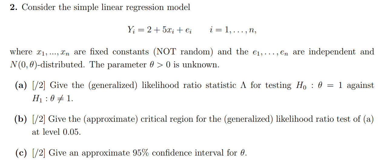 Solved Consider the simple linear regression | Chegg.com