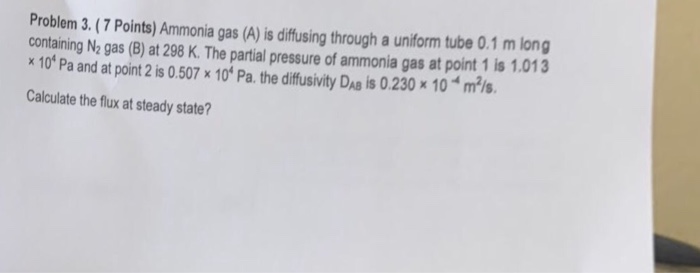Solved Problem 3.(7 Points) Ammonia gas (A) is diffusing | Chegg.com