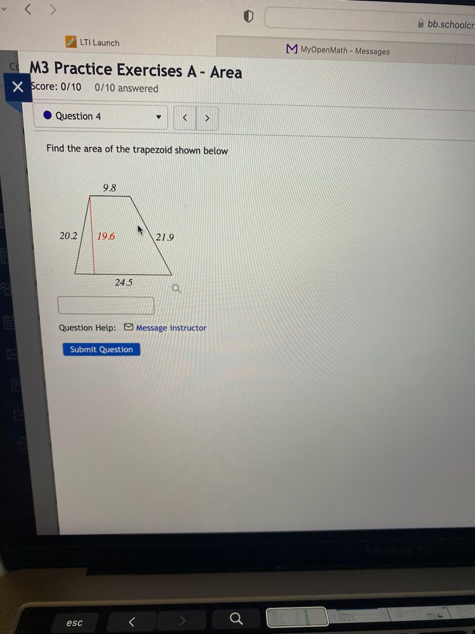 Solved Find the area of the trapezoid shown below Question | Chegg.com