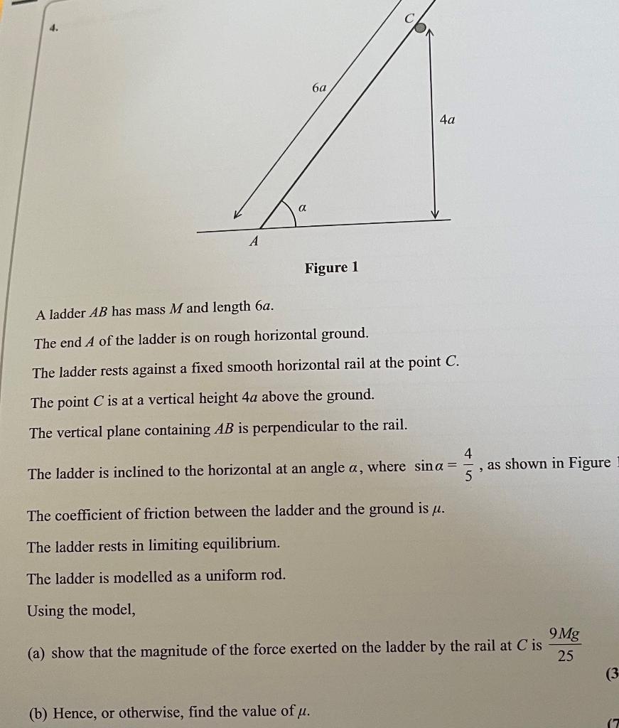 Solved A ladder AB has mass M and length 6a. The end A of | Chegg.com