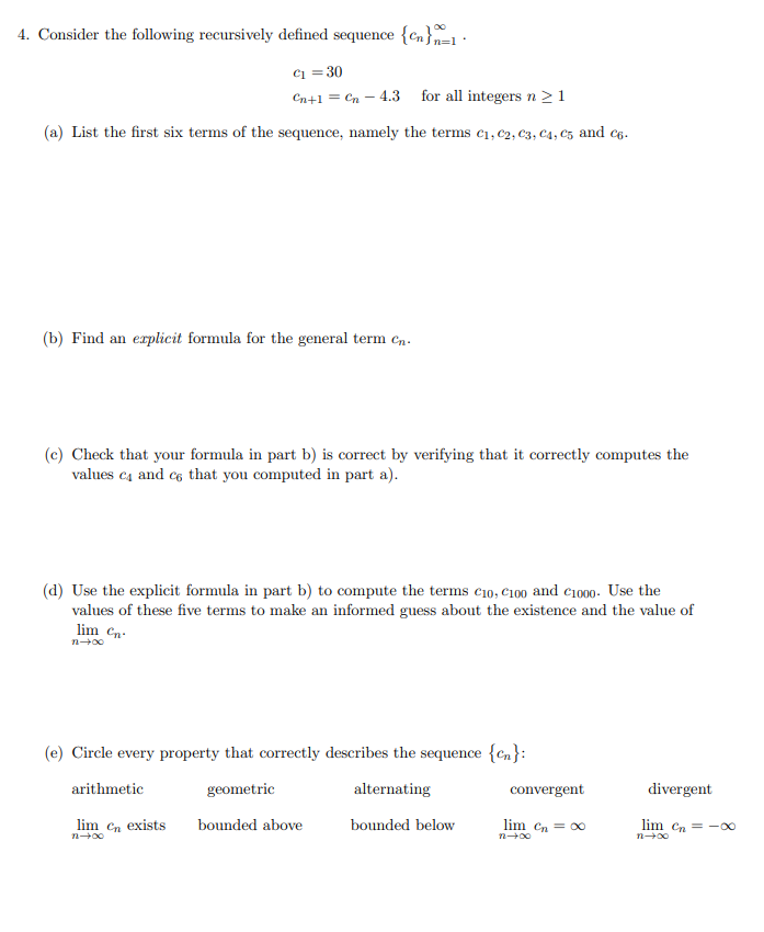 Solved 4. Consider the following recursively defined | Chegg.com