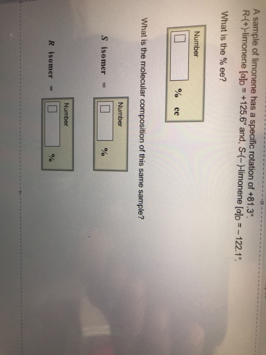 Solved A sample of limonene has a specific rotation of | Chegg.com