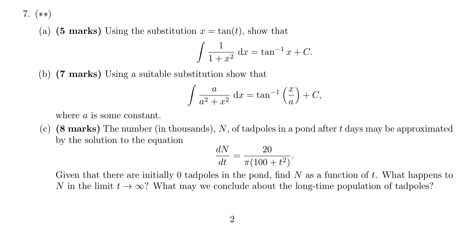 Solved (a) (5 marks) Using the substitution x=tan(t), show | Chegg.com