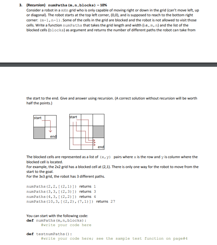 Solved (Recursion) Consider a robot in a mXn grid who is | Chegg.com