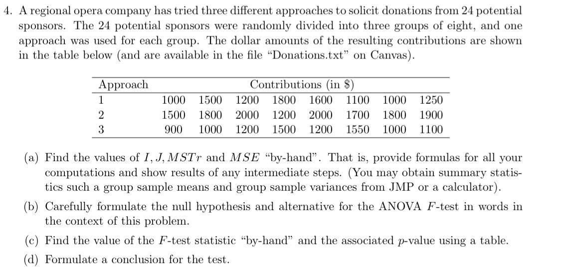 Solved 4. A regional opera company has tried three different | Chegg.com