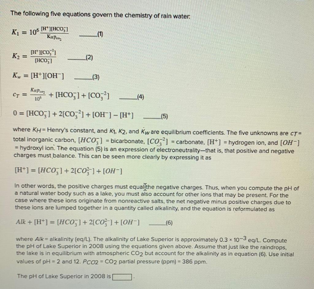Solved The following five equations govern the chemistry of | Chegg.com