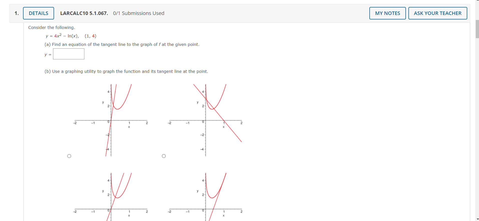 Solved 1. DETAILS LARCALC10 5.1.067. 0/1 Submissions Used MY | Chegg.com