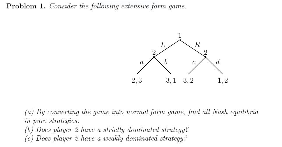 Solved Problem 1. Consider the following extensive form | Chegg.com