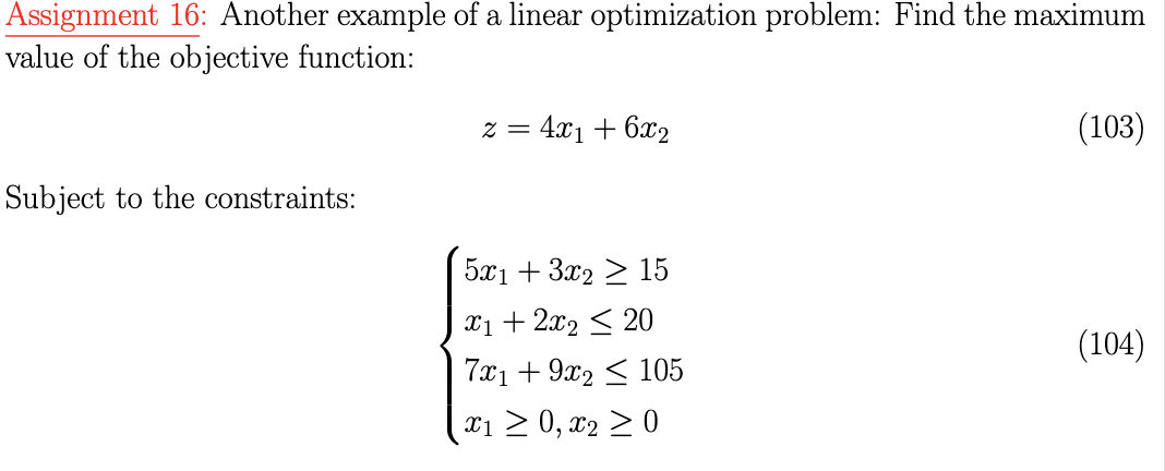 Solved Assignment 16: Another example of a linear | Chegg.com