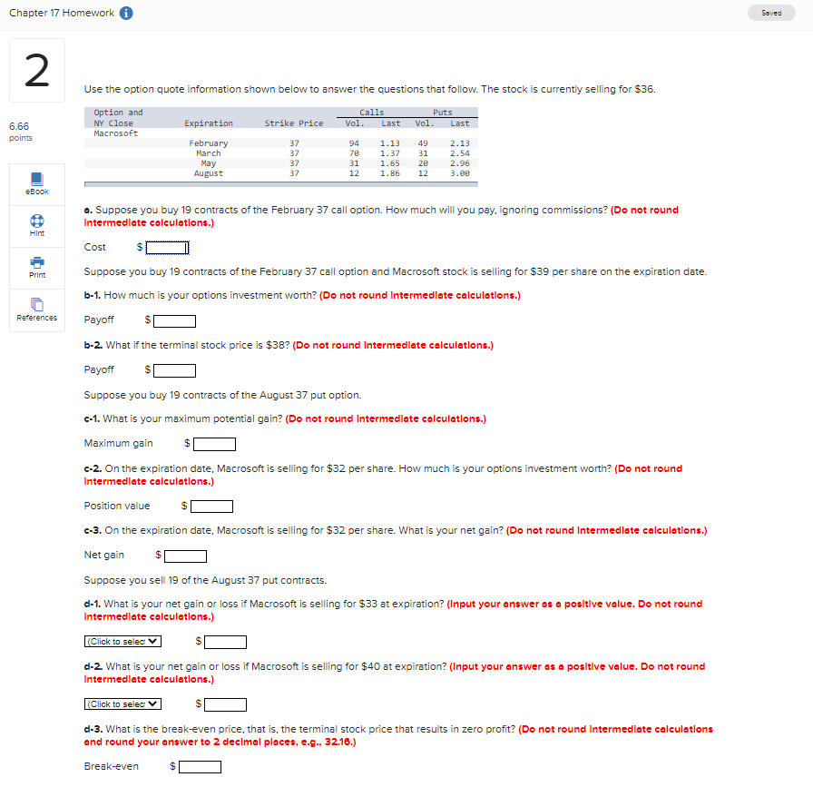 Solved Chapter 17 Homework i Saved 2 Use the option quote | Chegg.com