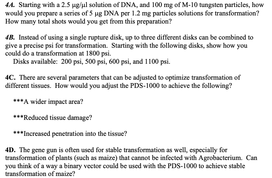 Solved 4A. Starting with a 2.5μg/μl solution of DNA, and | Chegg.com