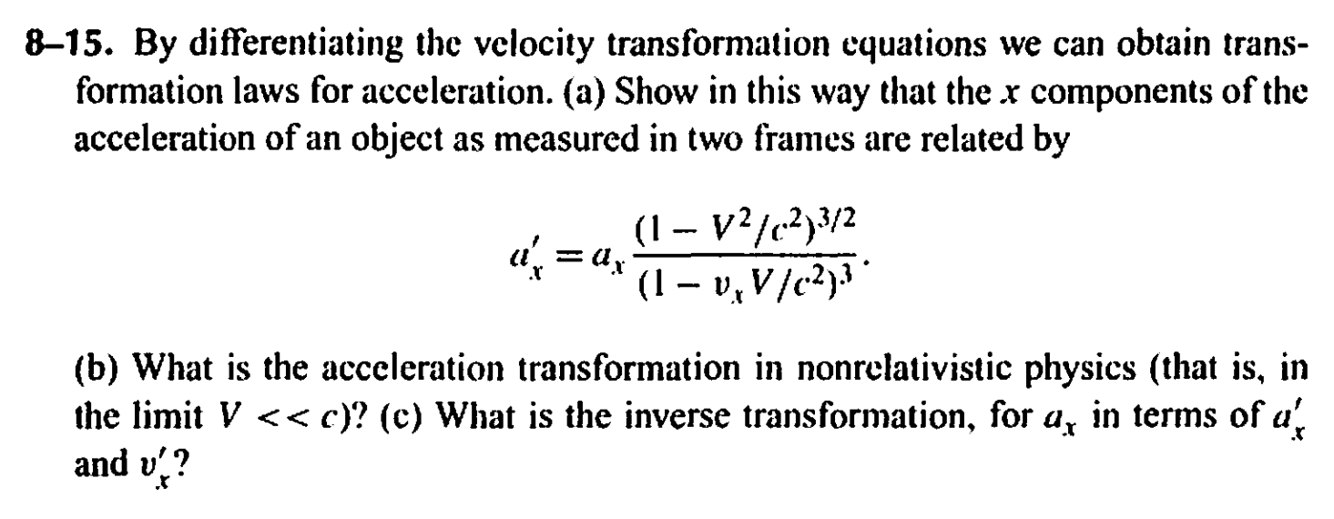 Solved 8–15. By differentiating the velocity transformation | Chegg.com