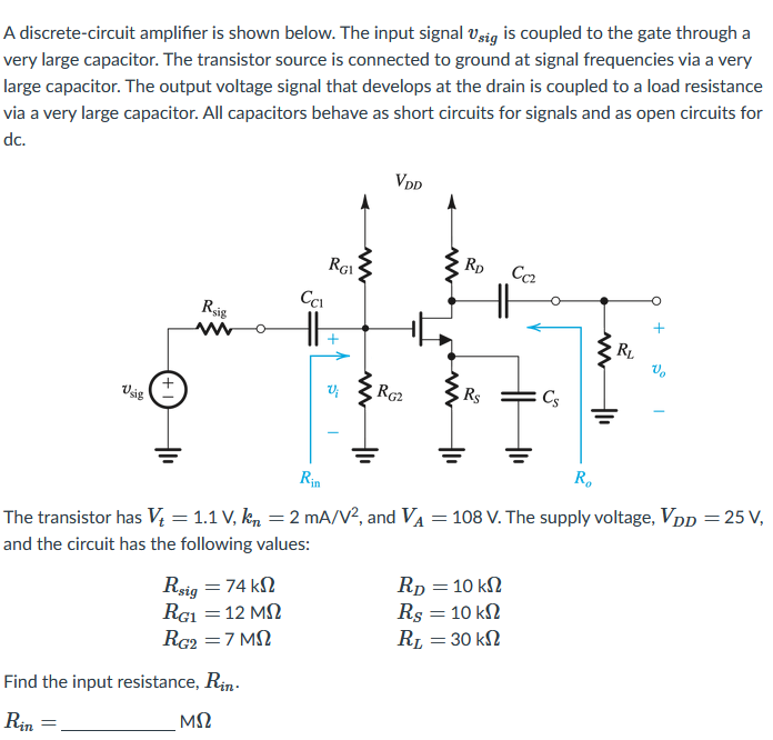 Solved A discrete-circuit amplifier is shown below. The | Chegg.com