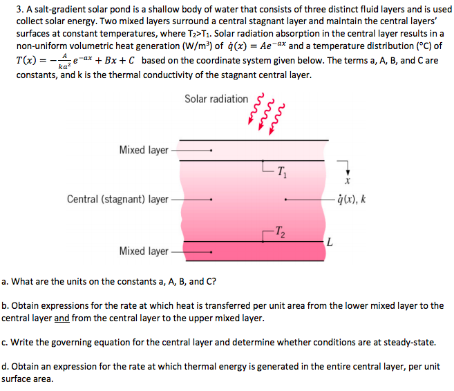 Solved 3. A salt-gradient solar pond is a shallow body of | Chegg.com